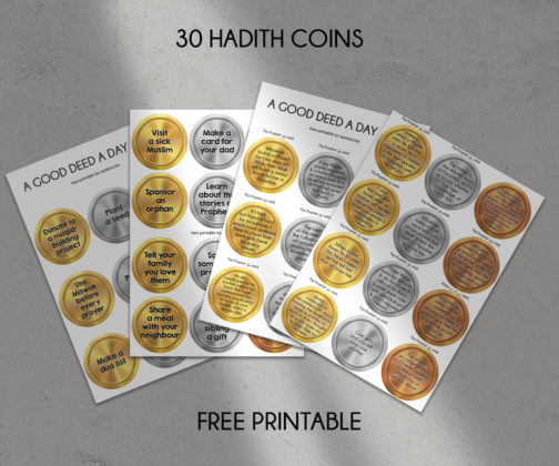 30 Good Deed a Day Coins for Kids - with Ahadith (FREE printable) | AYEINA